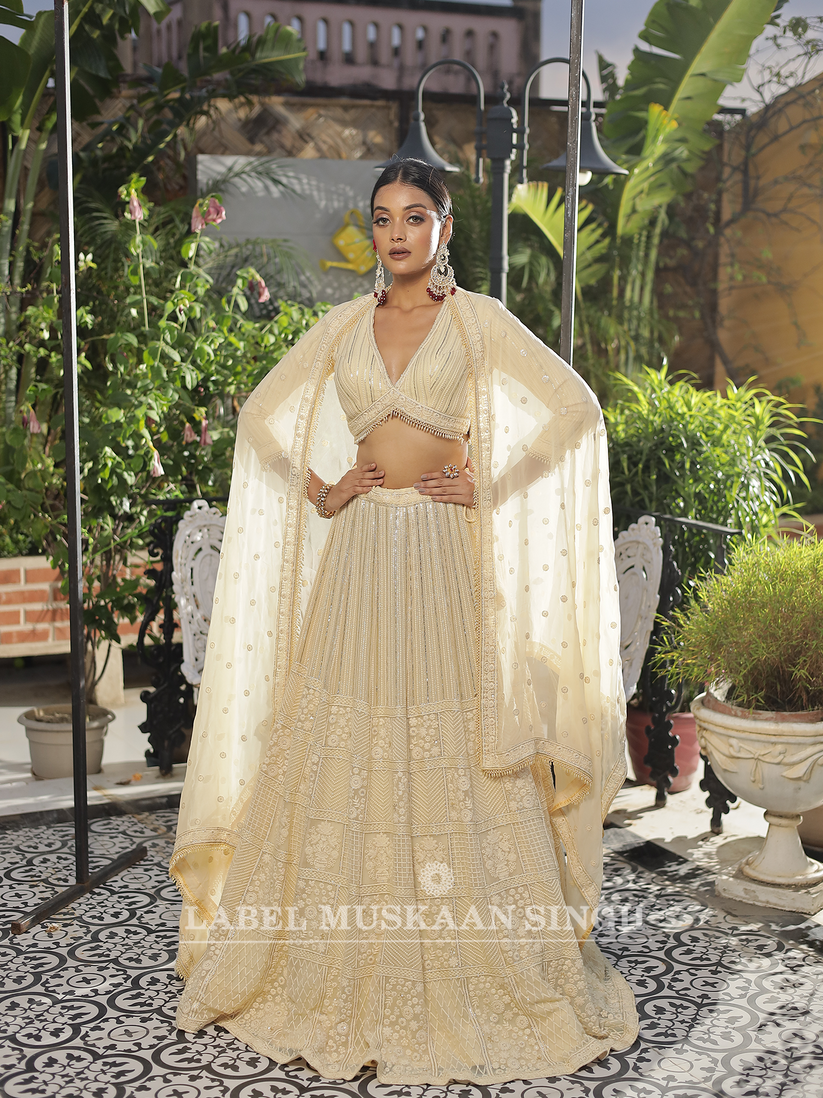 Beige Chikankari Lehenga – Label Muskaan Singh