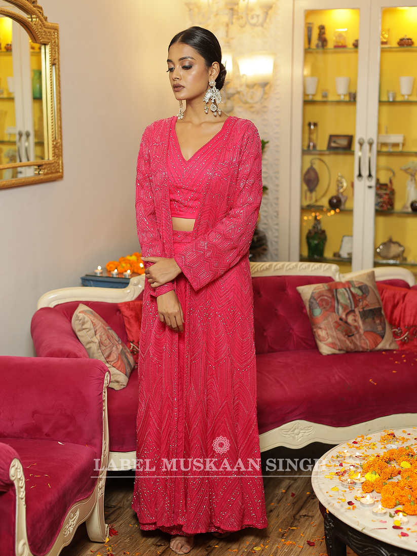 Rani Pink Embroidered co-ord set – Label Muskaan Singh